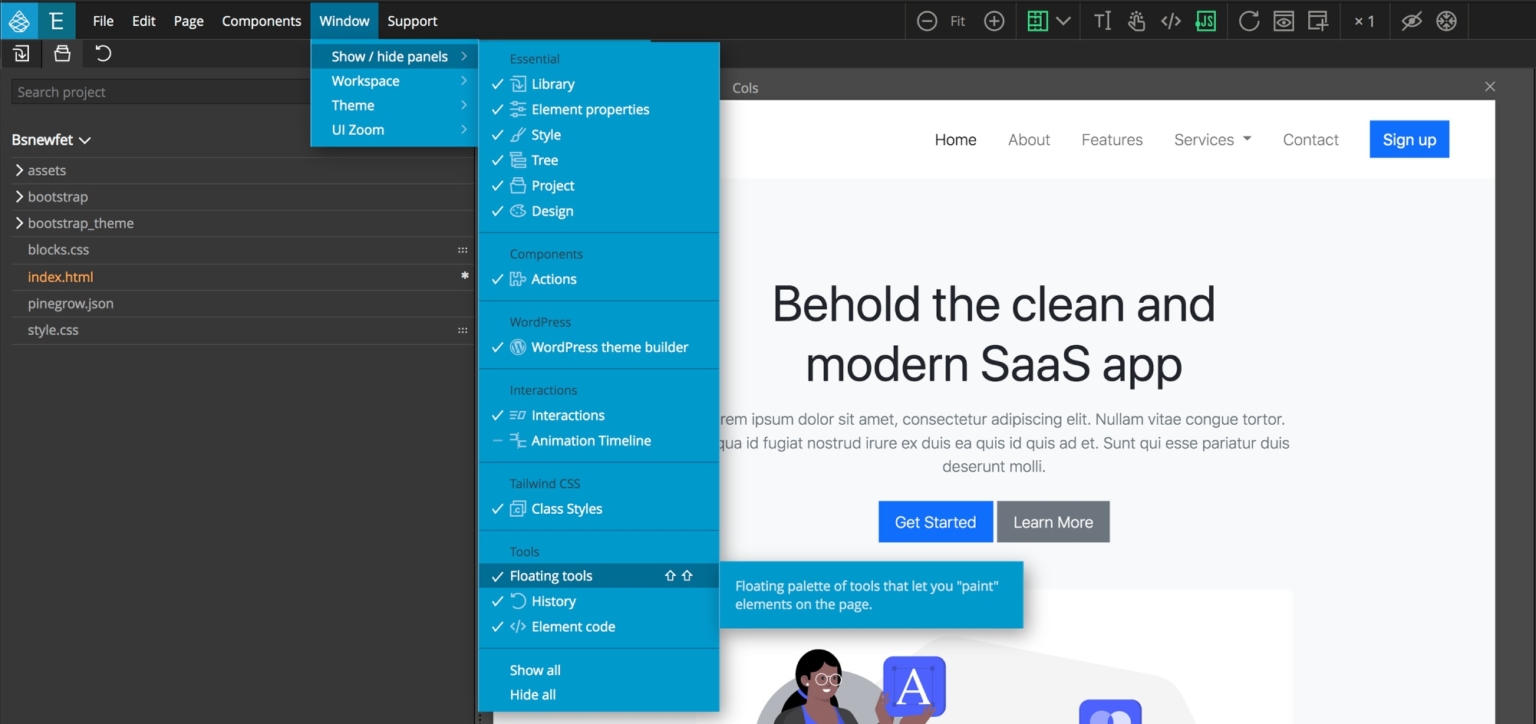 Bootstrap Floating Tools | Pinegrow Web Editor