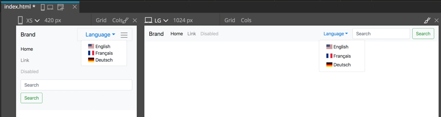 How to create a language dropdown with flags in Bootstrap 4 | Pinegrow ...
