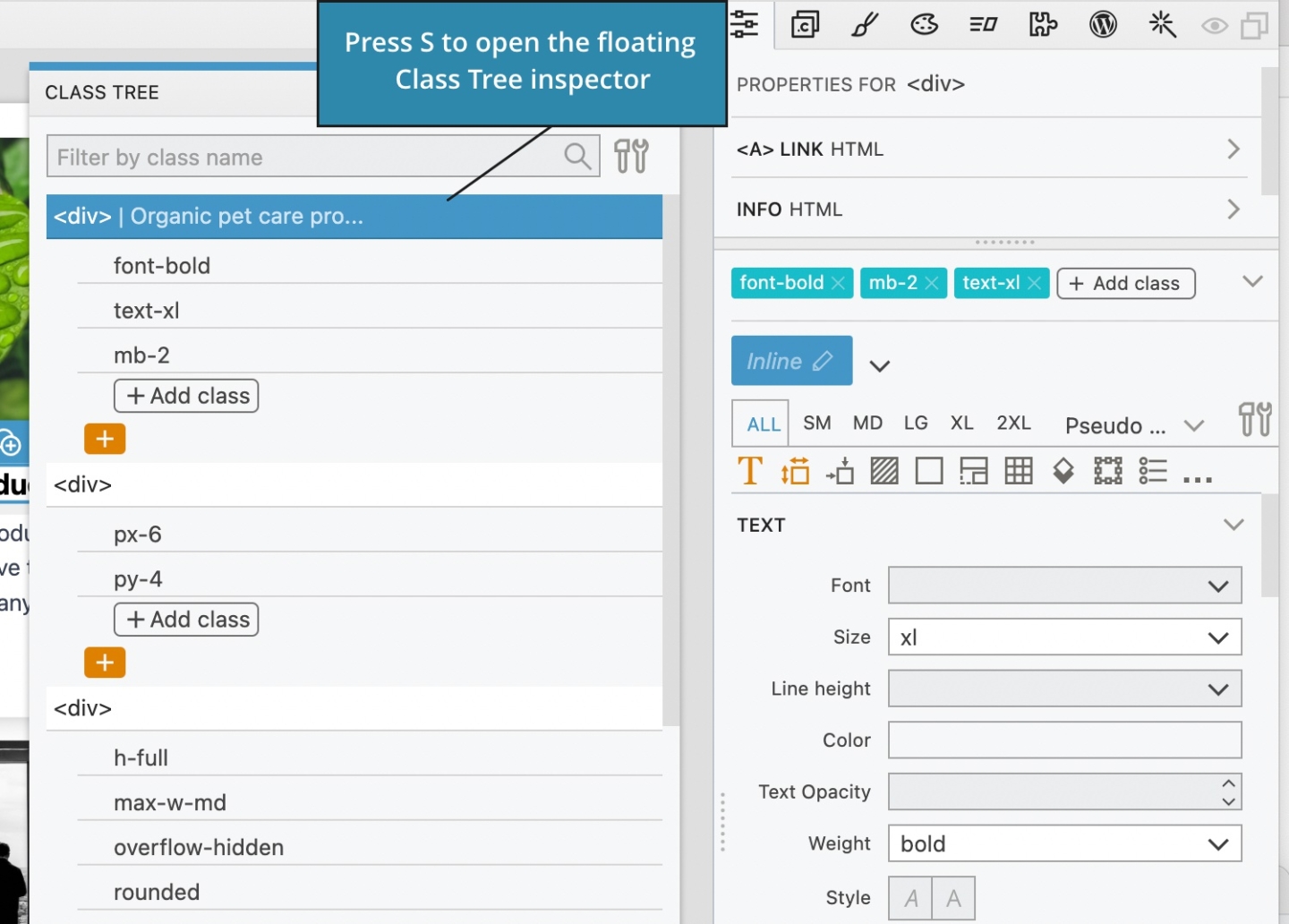Class Tree inspector | Pinegrow Web Editor