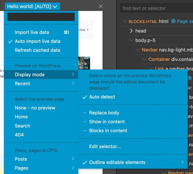 Live data and preview | Pinegrow Web Editor