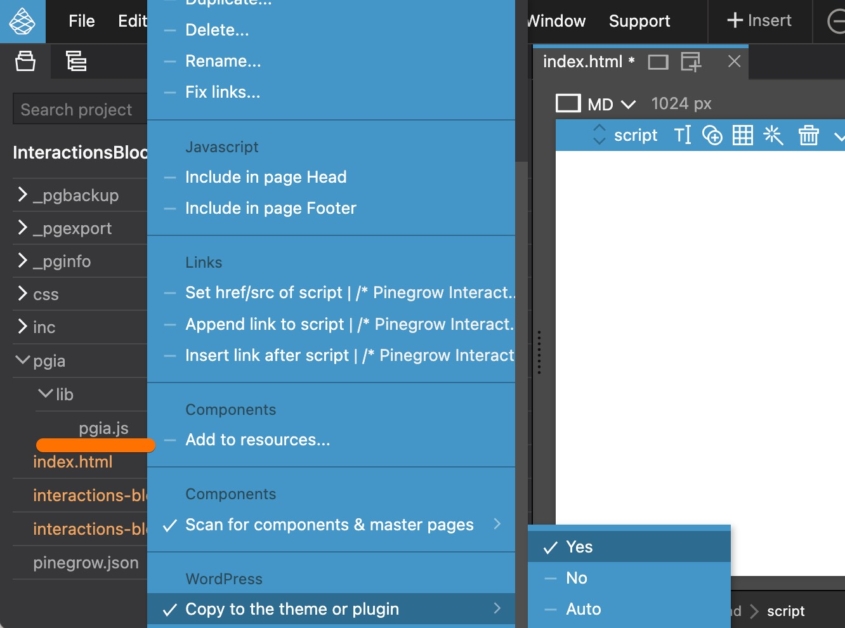 Using Interactions | Pinegrow Web Editor